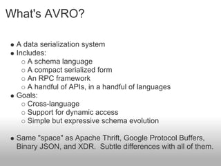 Apache AVRO (Boston HUG, Jan 19, 2010) | PPT