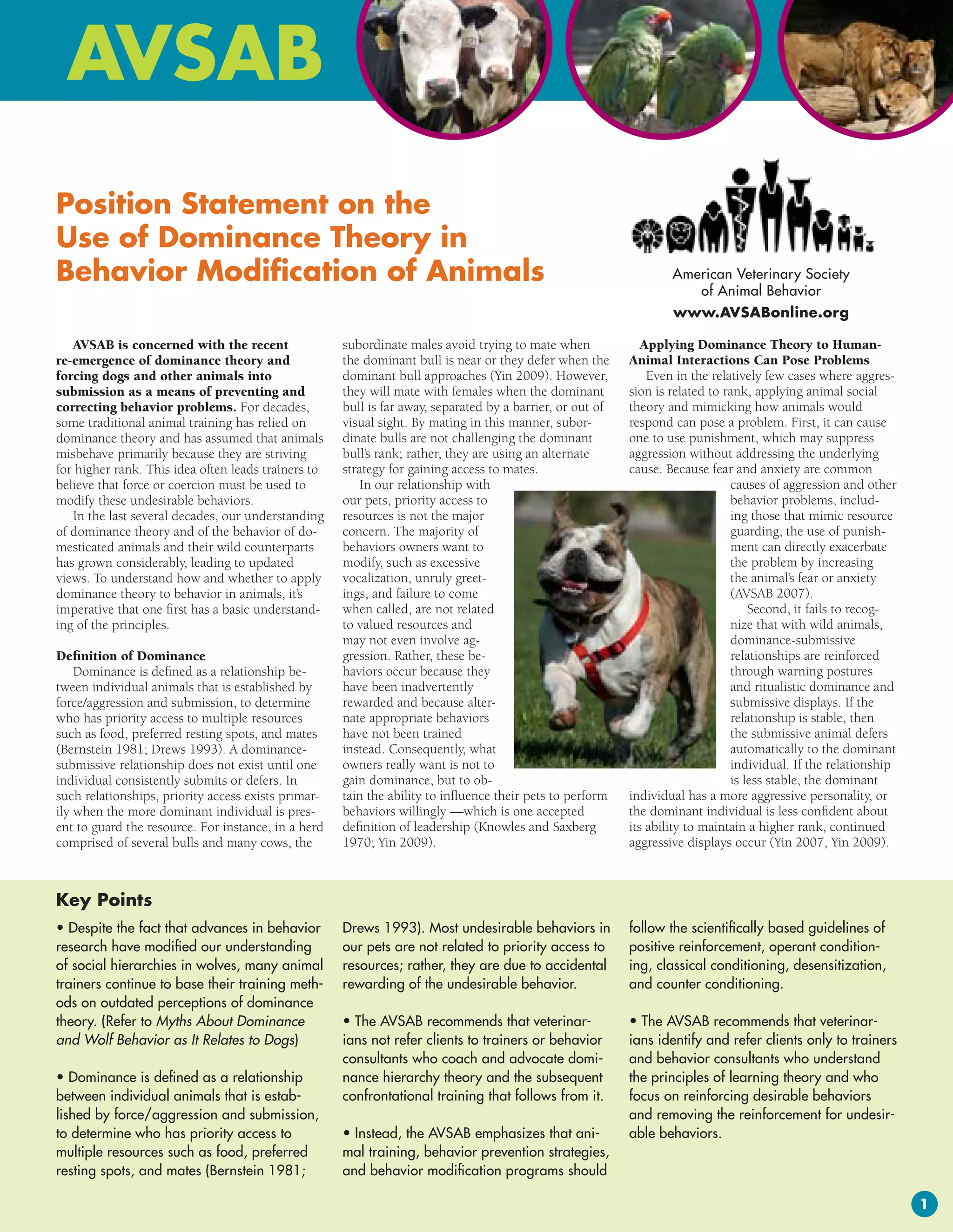 AVSAB Position Statement on Dominance | PDF