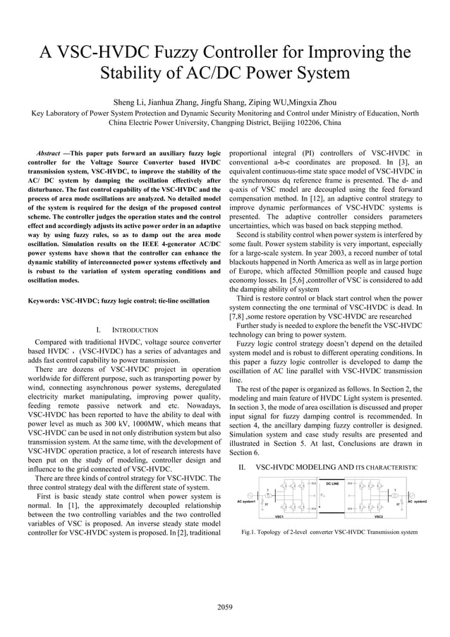 vsc hvdc fuzzy controller for improving the stability of acdc power system | PDF