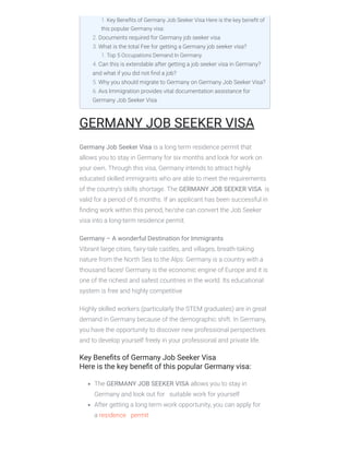 GERMANY JOB SEEKER VISA | PDF