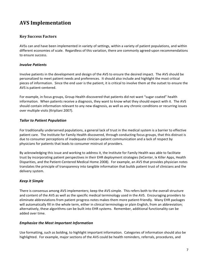 The Ix After-Visit Summary (AVS)