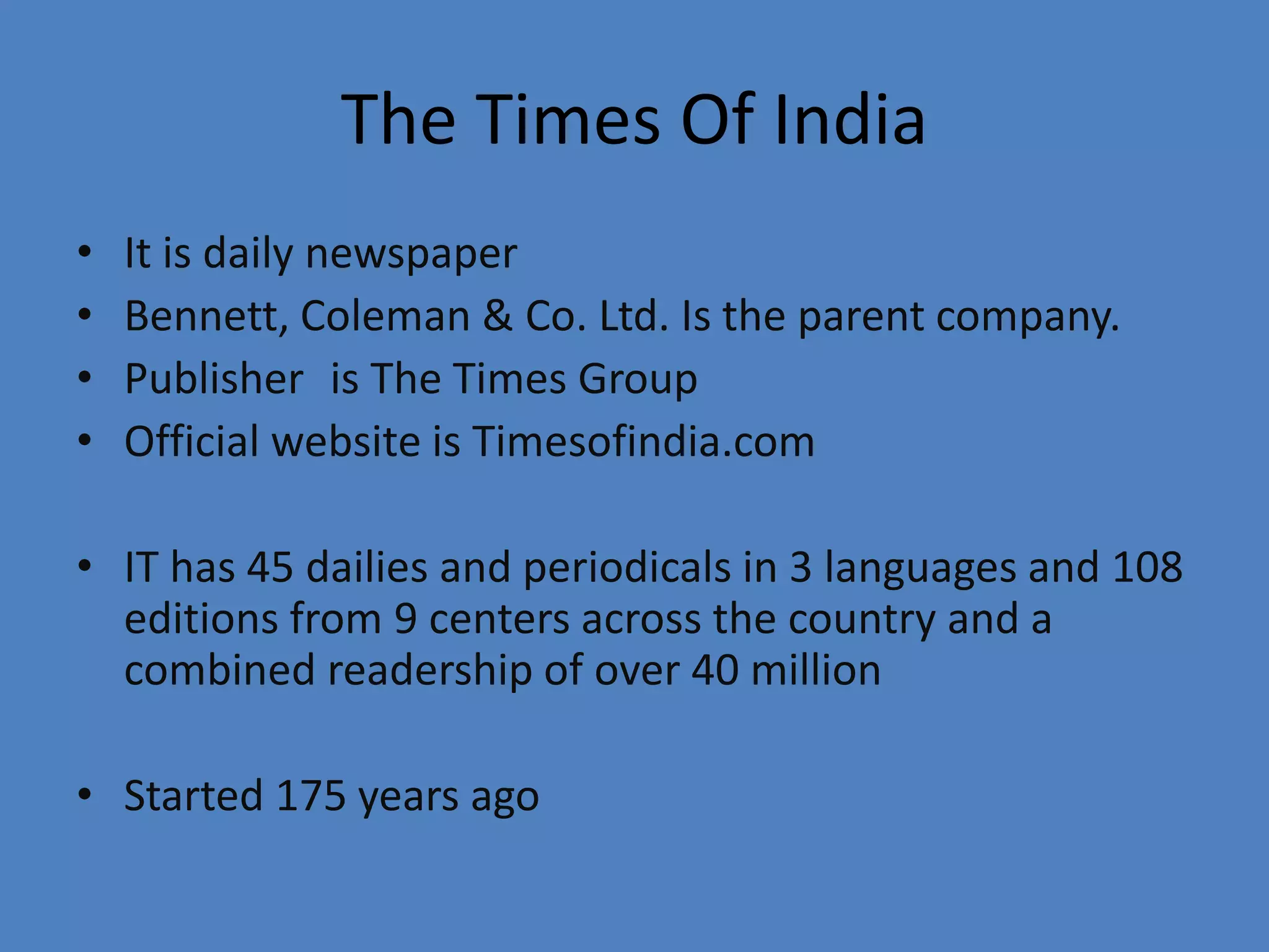 Times of India Publications Summer Internship PPT | PPTX