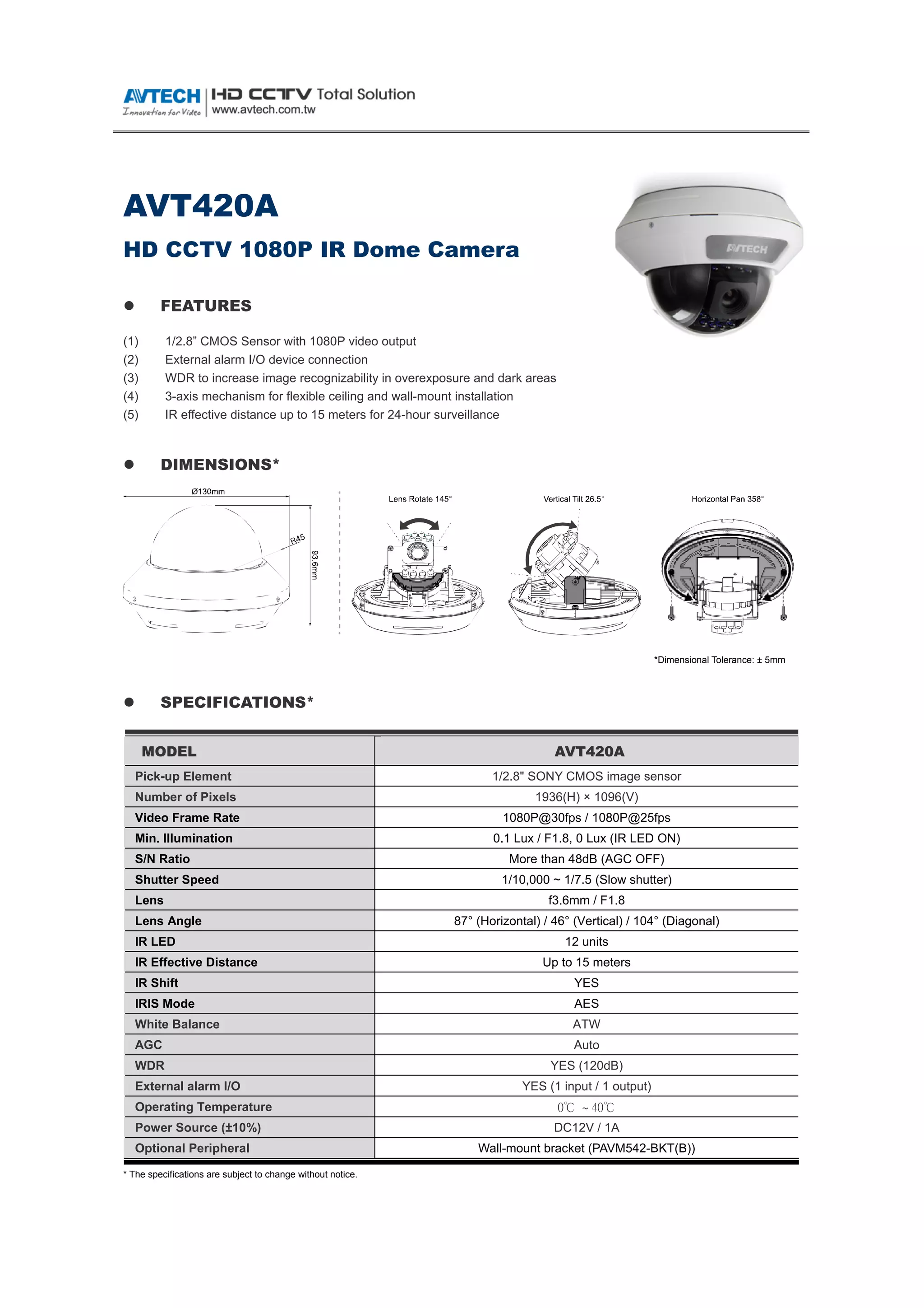 Avtech hdtvi-avt420 | PDF | Cameras and Camcorders | Consumer Electronics