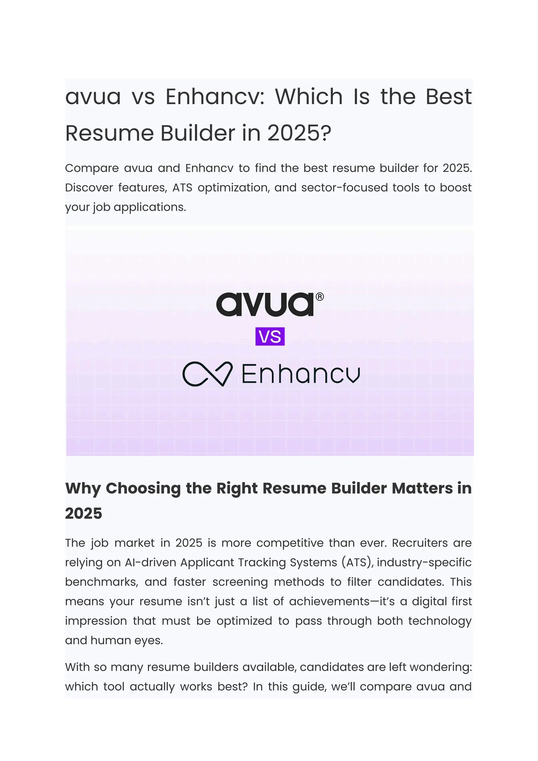 avua vs Enhancv_ Which Is the Best Resume Builder in 2025 | PDF