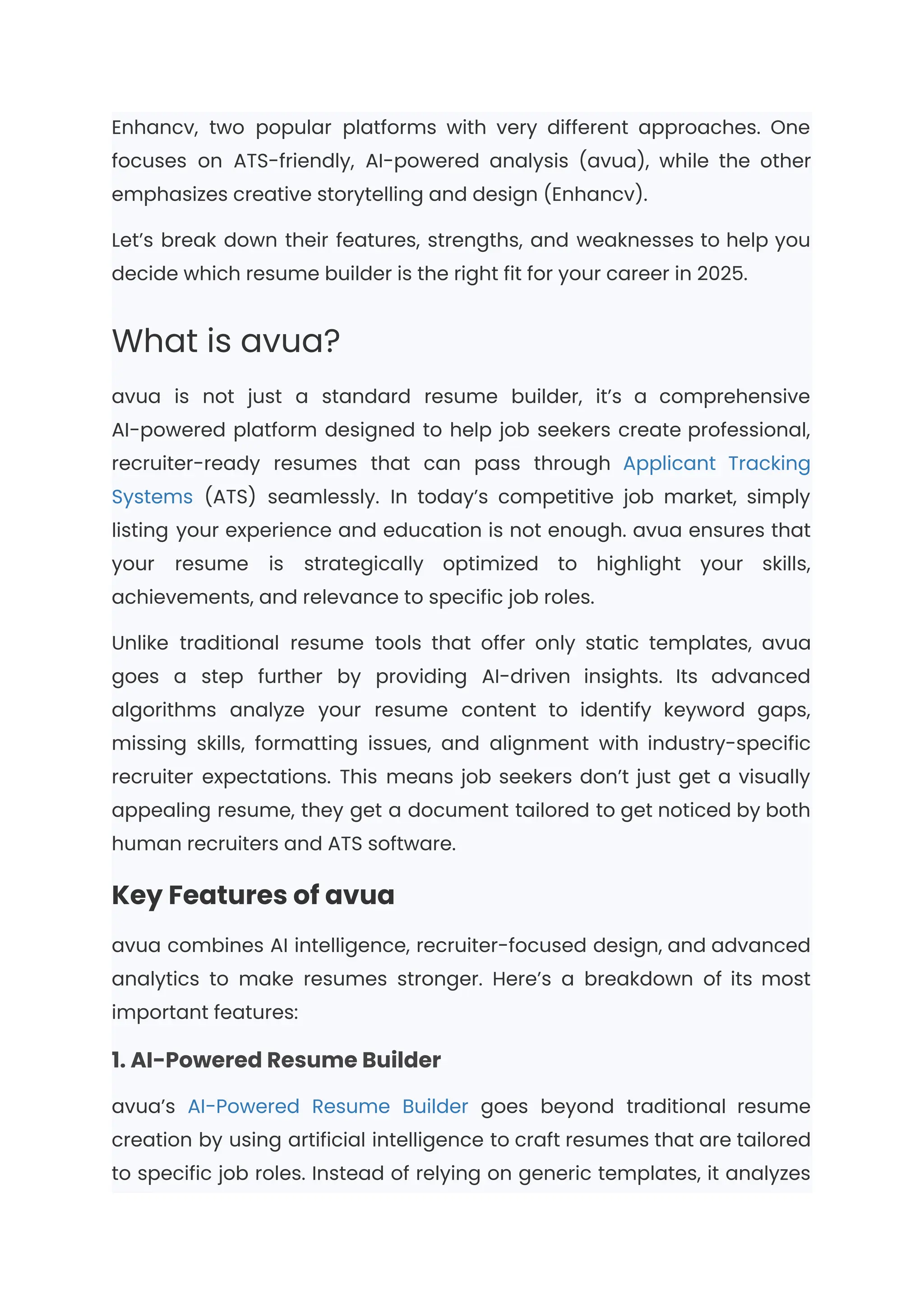 avua vs Enhancv_ Which Is the Best Resume Builder in 2025 | PDF