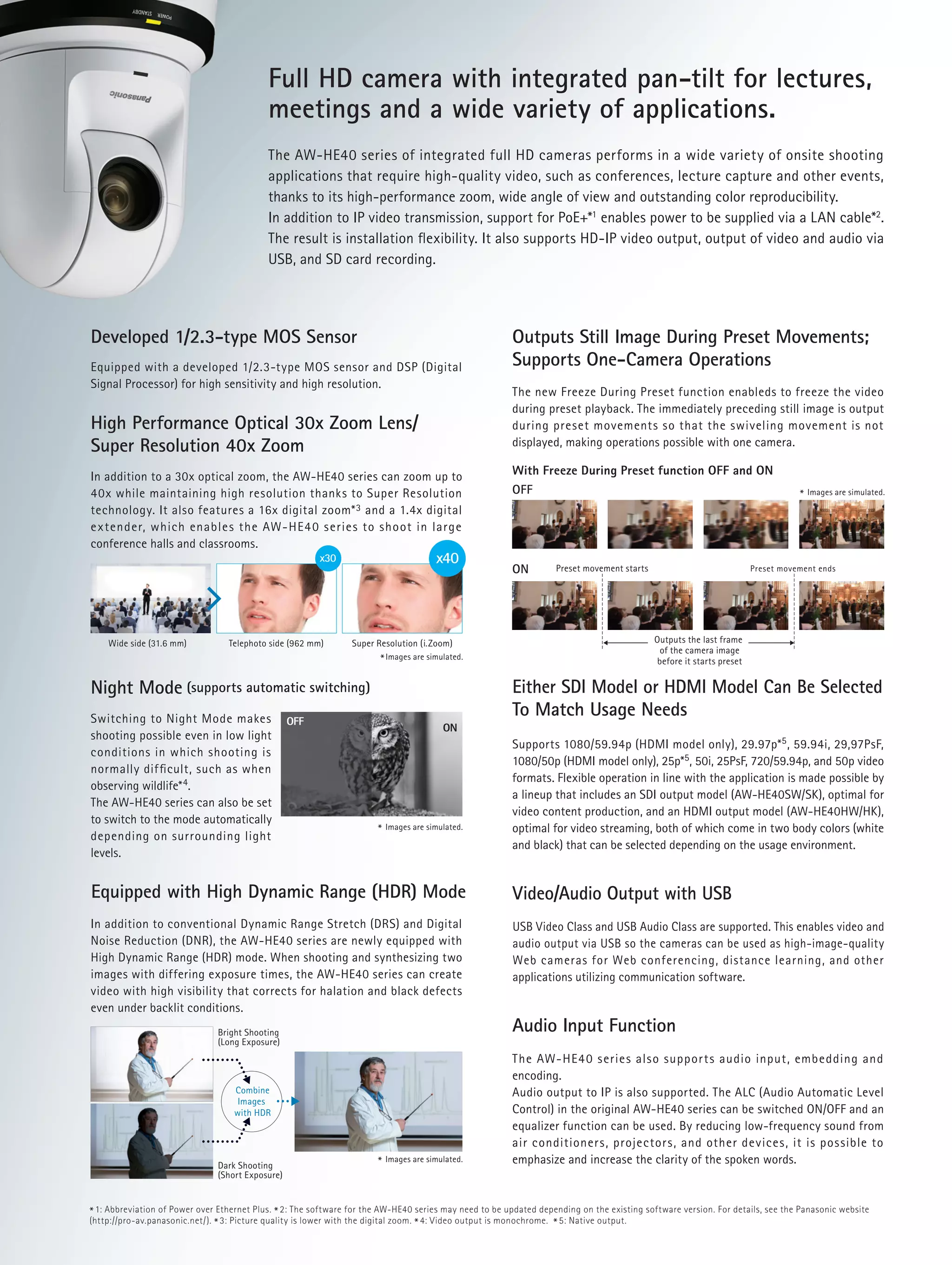 Panasonic AW-HE40SW/SK/HW/HK PTZ Camera with HD-SDI / HDMI Output | PDF