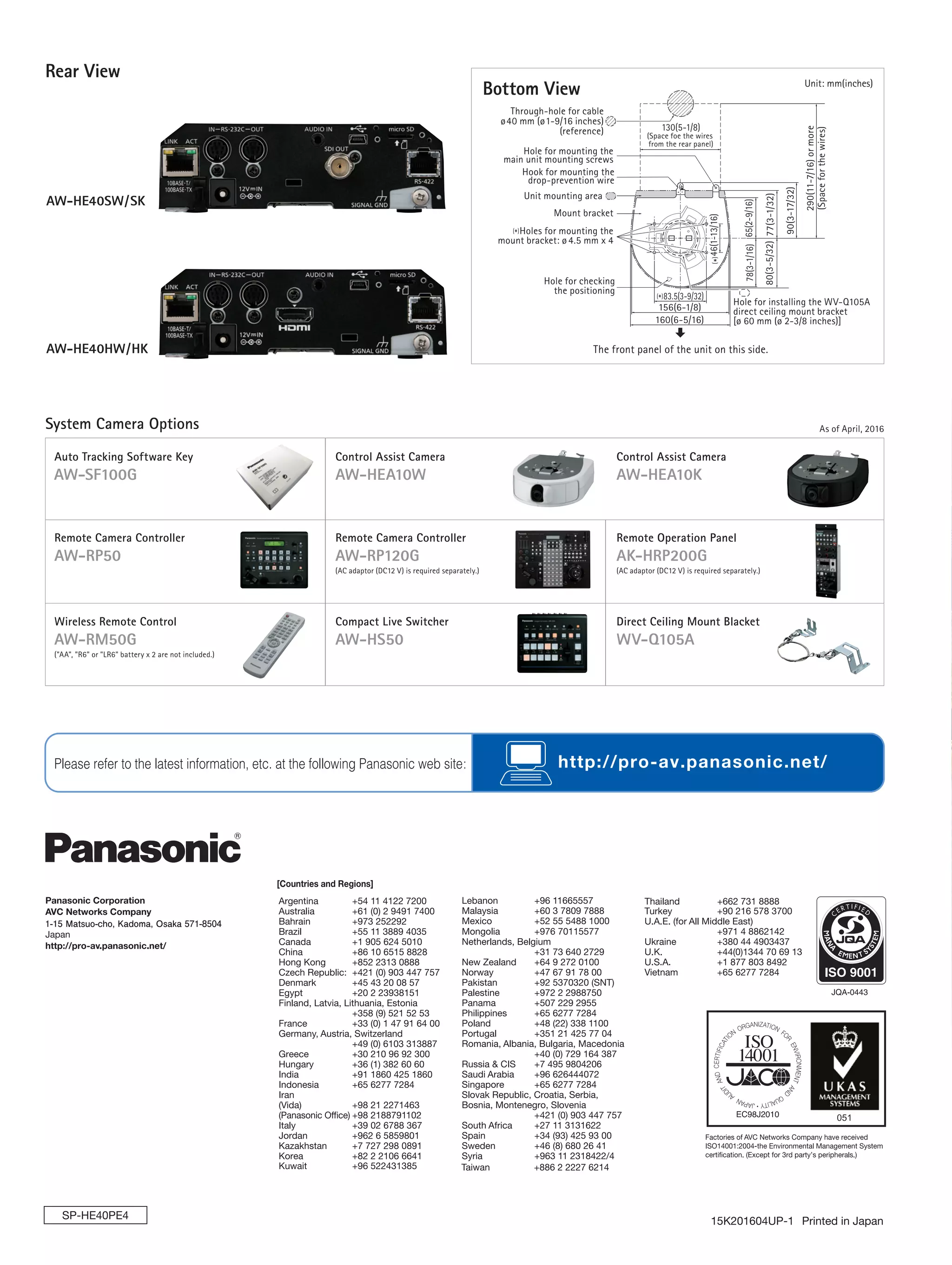 Panasonic AW-HE40SW/SK/HW/HK PTZ Camera with HD-SDI / HDMI Output | PDF