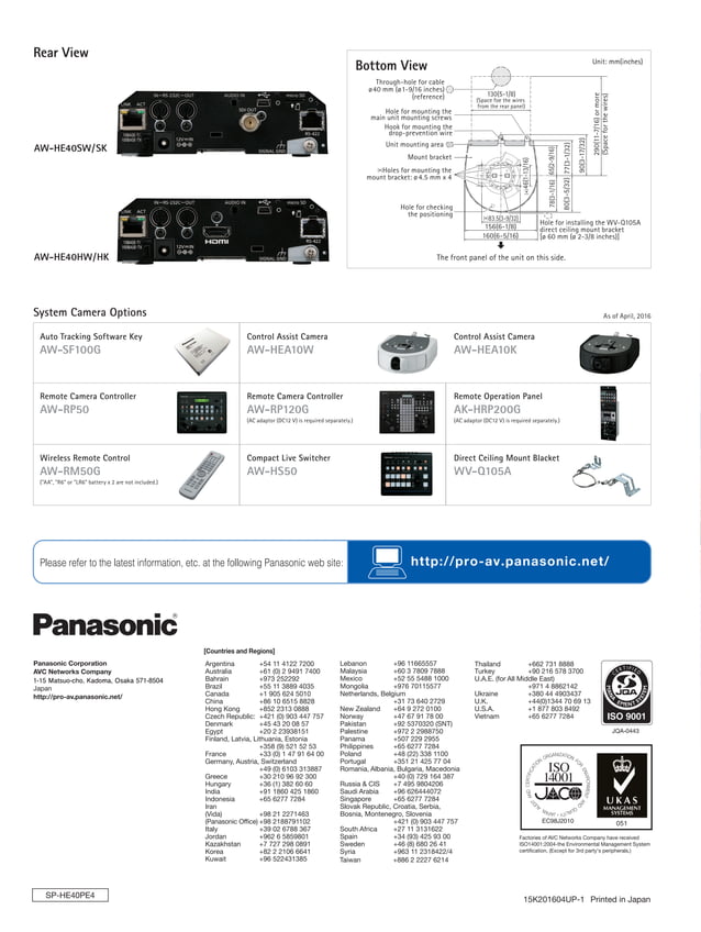 Panasonic AW-HE40SW/SK/HW/HK PTZ Camera with HD-SDI / HDMI Output | PDF
