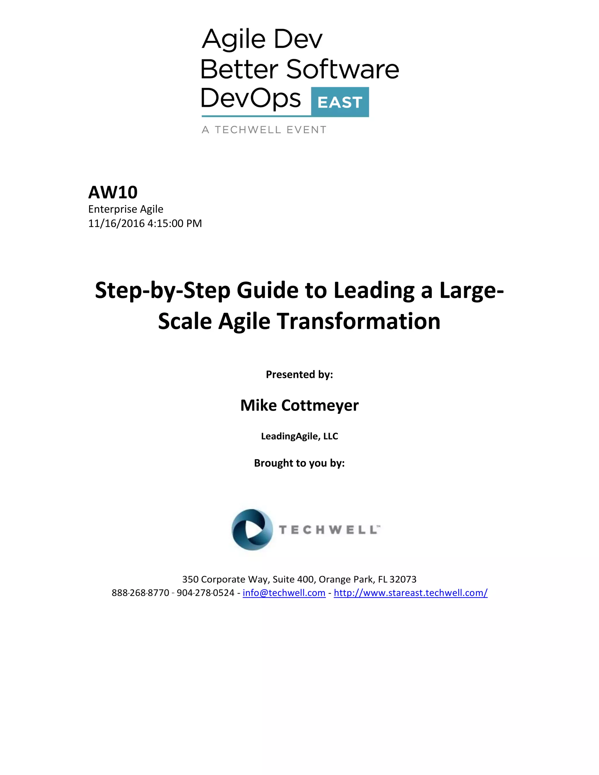 Step By Step Guide To Leading A Large Scale Agile Transformation Pdf