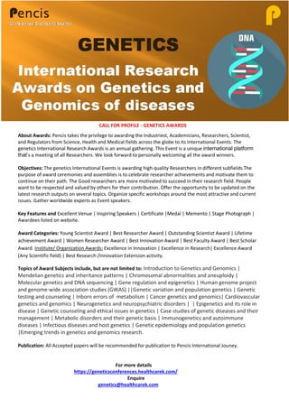 International Research Awards on Genetics and Genomics of Disease | PDF
