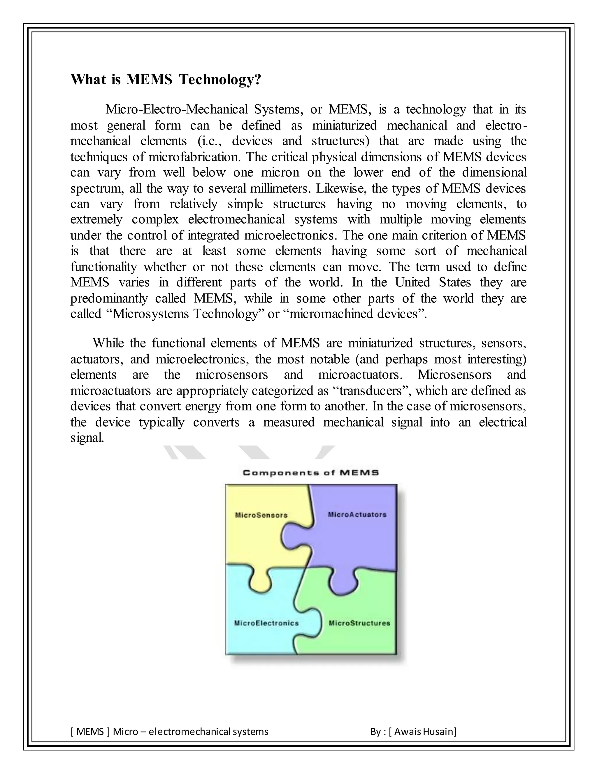 Introduction to MEMS | DOCX