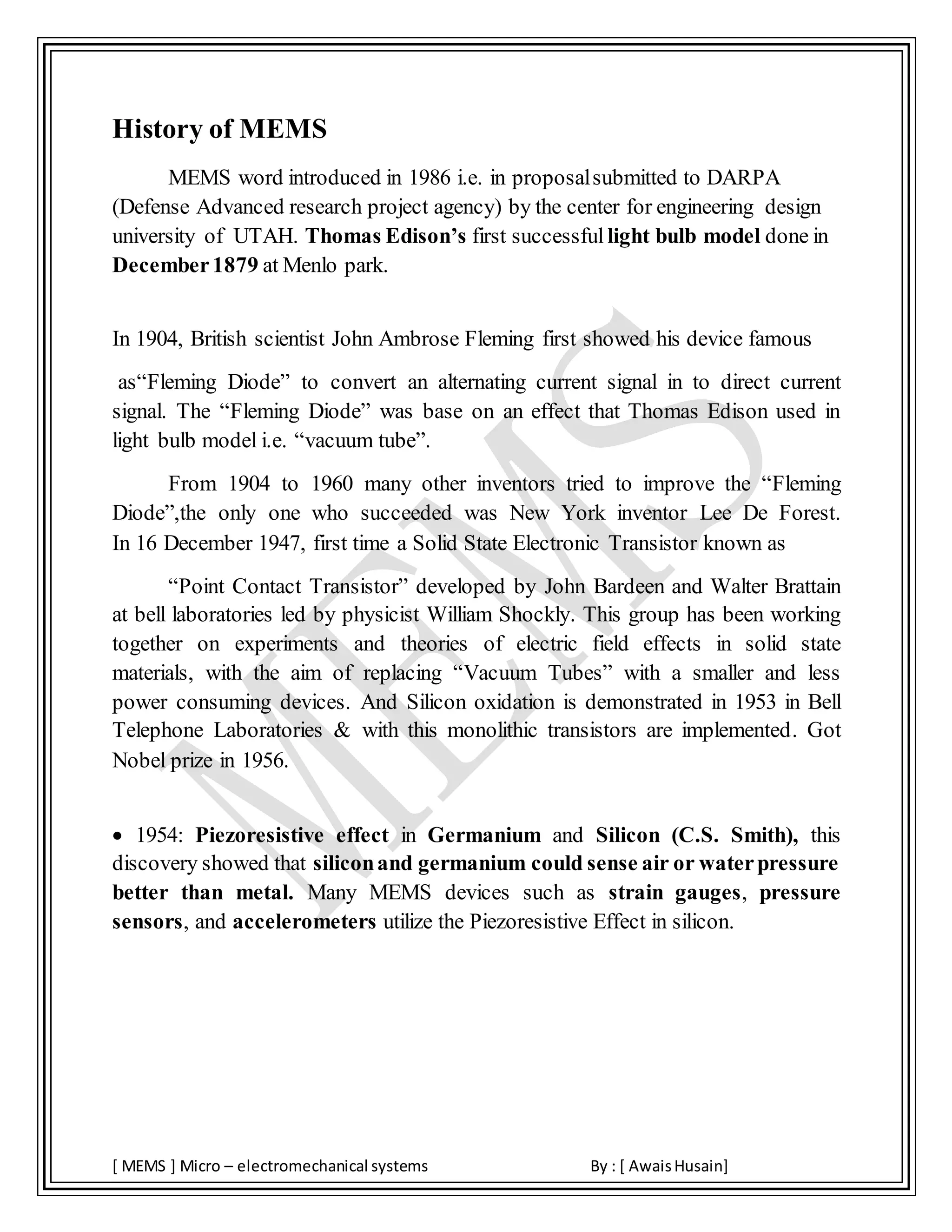 Introduction to MEMS | DOCX