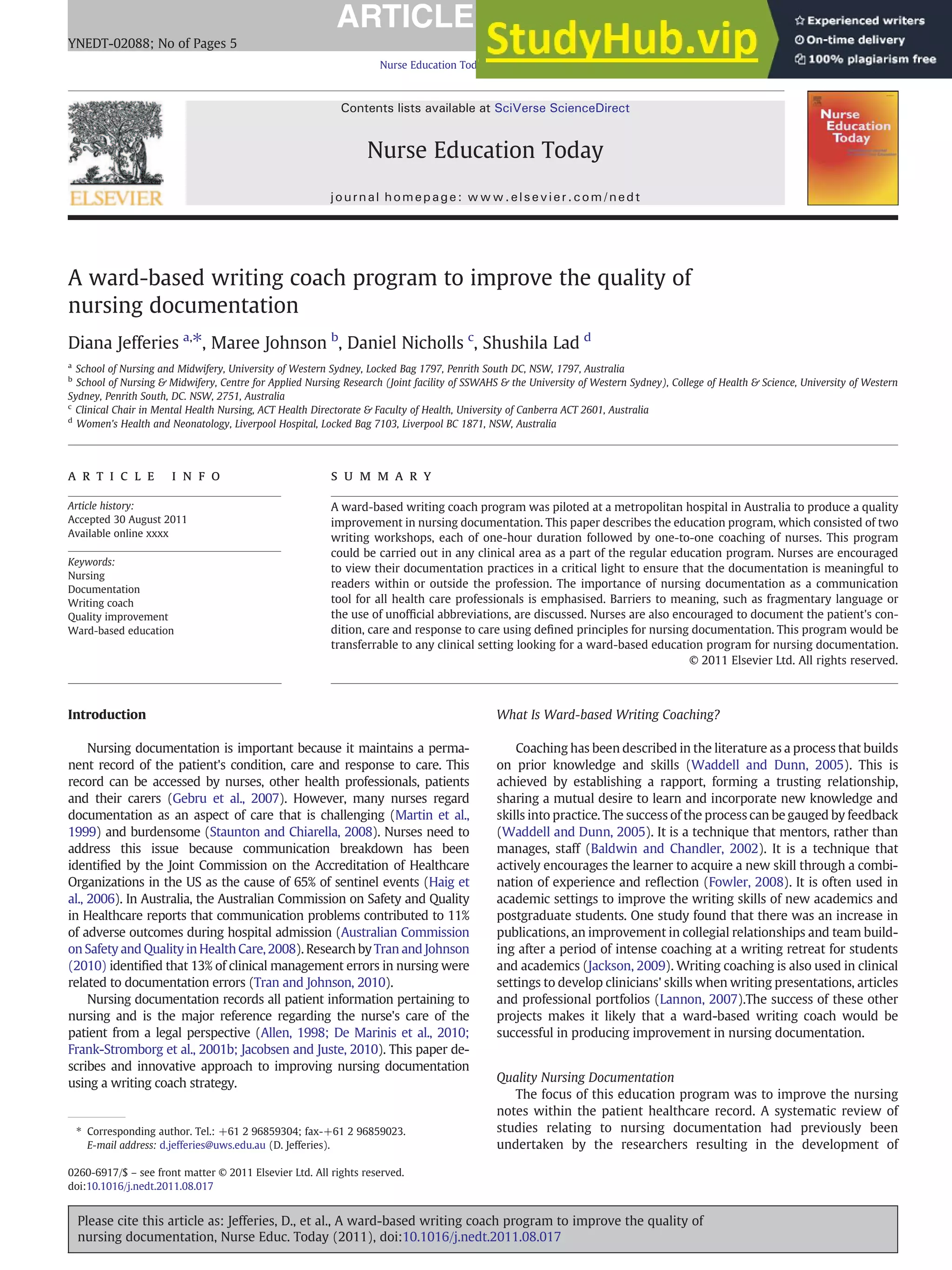 A Ward-Based Writing Coach Program To Improve The Quality Of Nursing ...