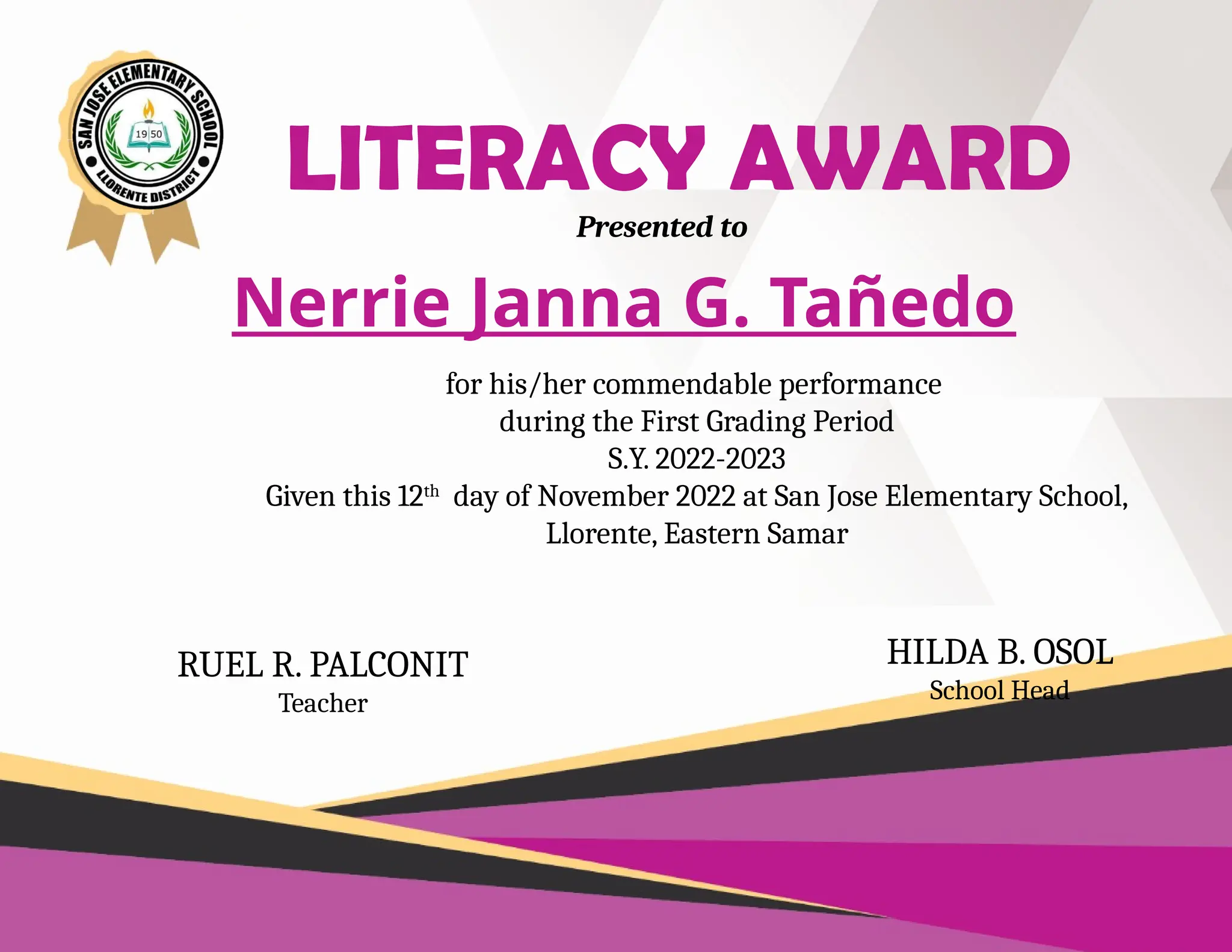 AWARDCERTIFICATION - ...FOR LITERACY AND | PPT