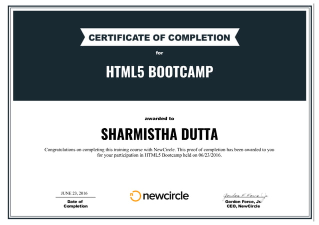 Award Certificate of Completion - HTML5 BOOTCAMP | PPT