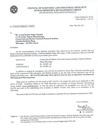 CSIR GATE JRF Award Letter | PDF | Education