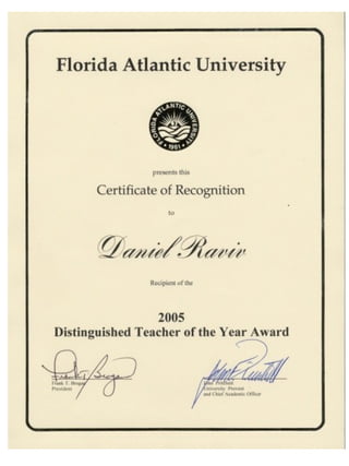 Professor Daniel Raviv - Awards | PDF