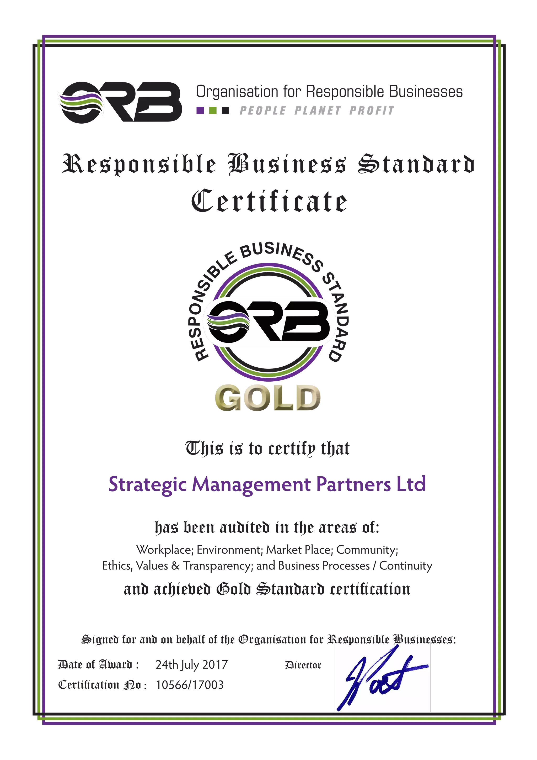 2017 Gold Award Responsible Business Standards | PDF