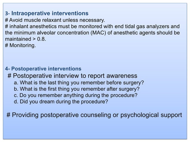 Awareness during anesthesia | PPTX | Surgery | Medical Health