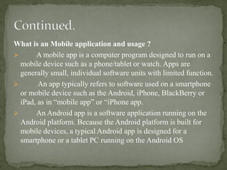 Awareness and usage of mobile applications on post ssss | PPT