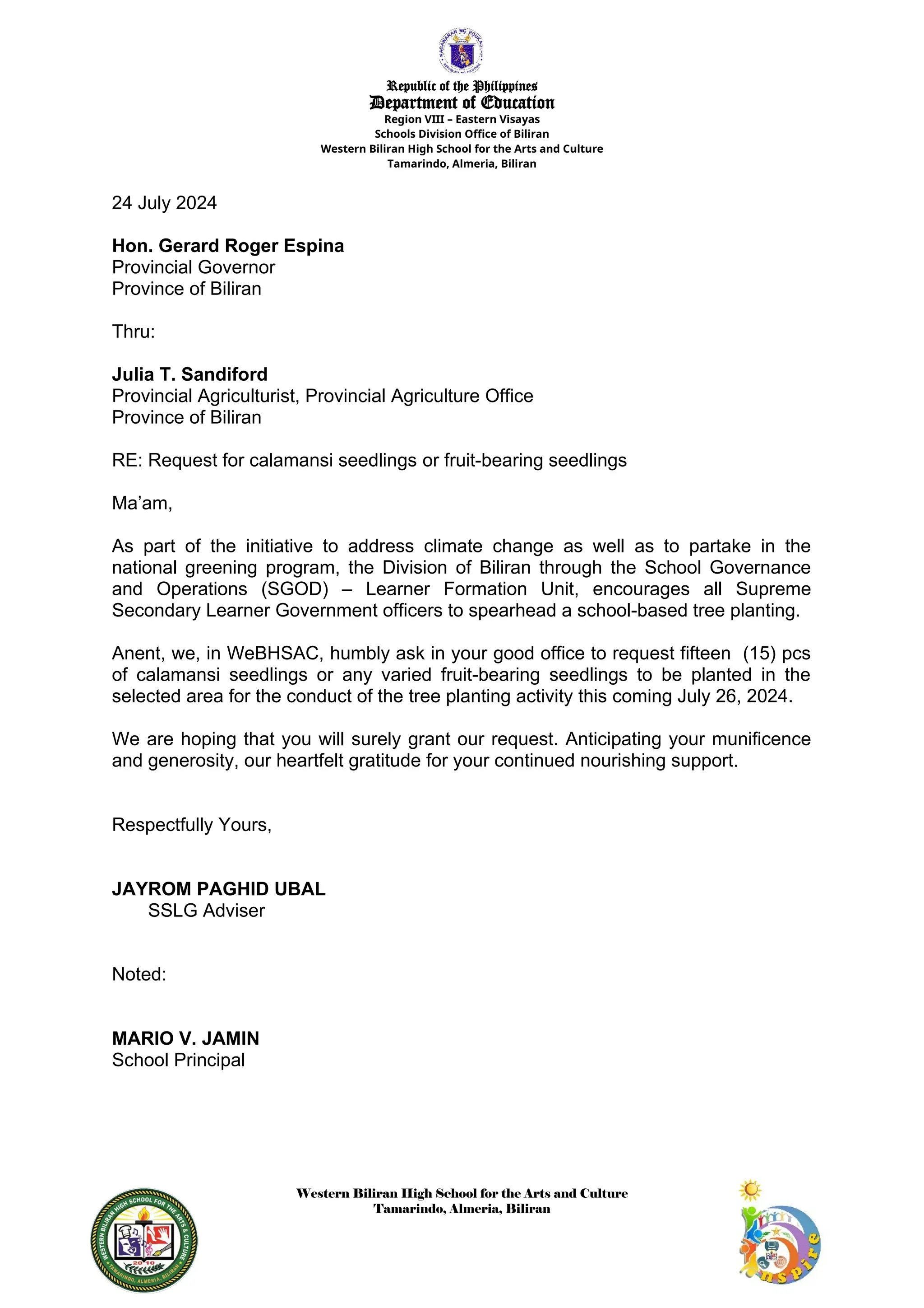AWA REQUEST LETTER, TREE PLANTING REQUEST LETTER | DOCX
