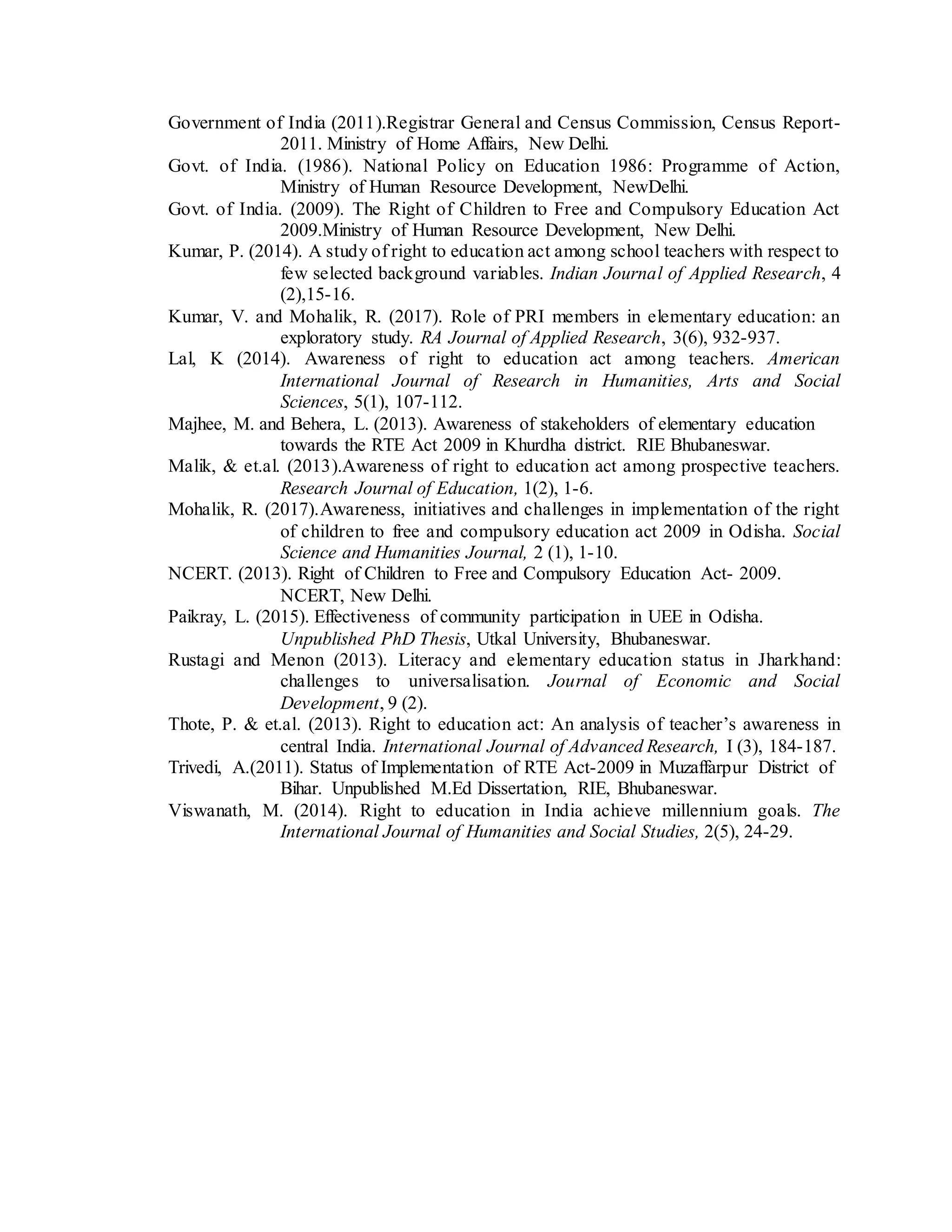 Awarness of stakeholders about the rte act 2009 | DOCX