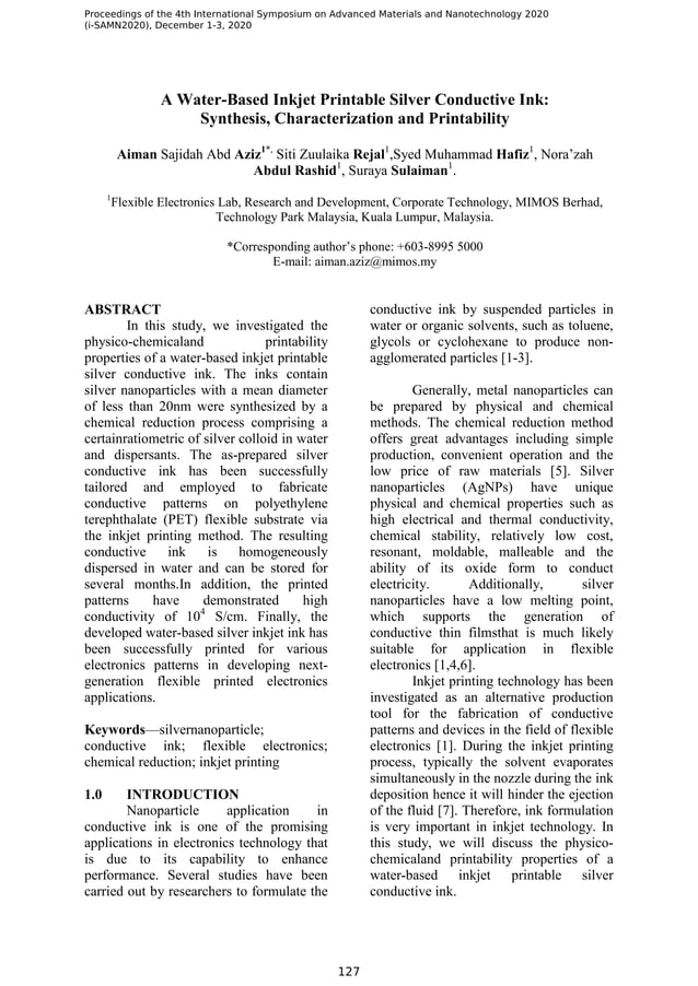 A water based inkjet printable silver conductive ink - synthesis ...