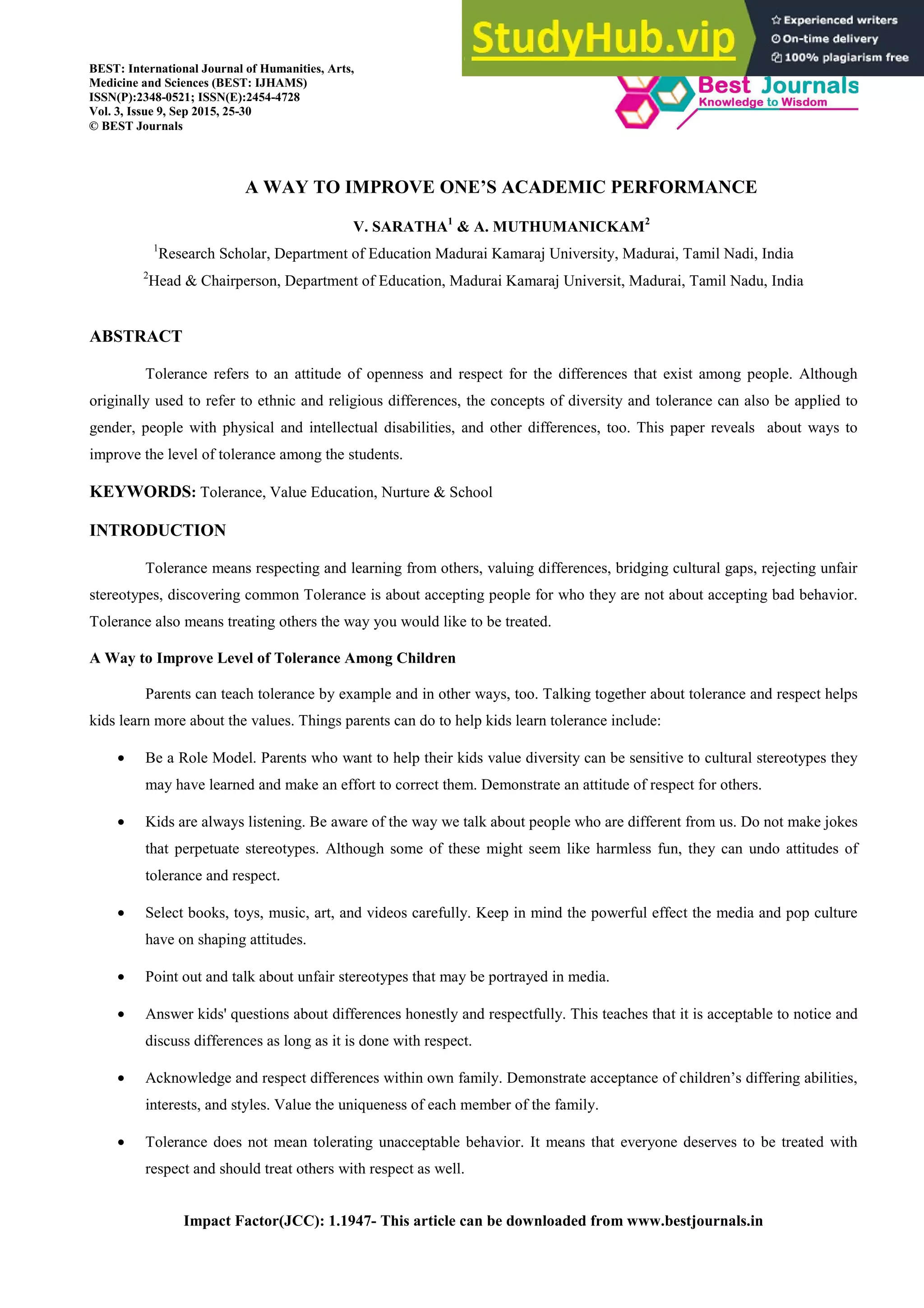 A WAY TO IMPROVE ONE S ACADEMIC PERFORMANCE | PDF