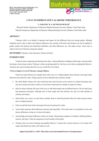 A WAY TO IMPROVE ONE S ACADEMIC PERFORMANCE | PDF