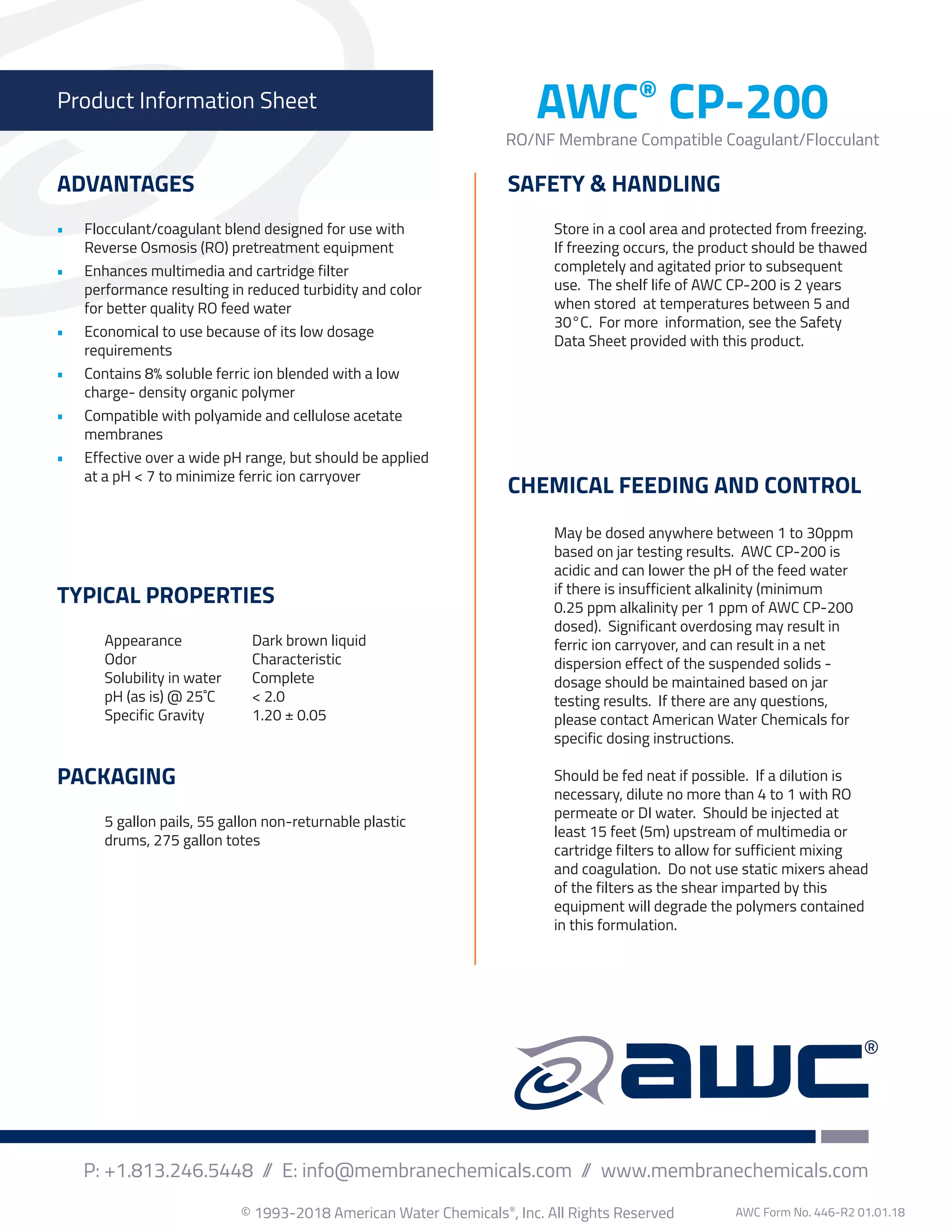 AWC CP-200 RO Membrane Coagulant/Flocculant | PDF