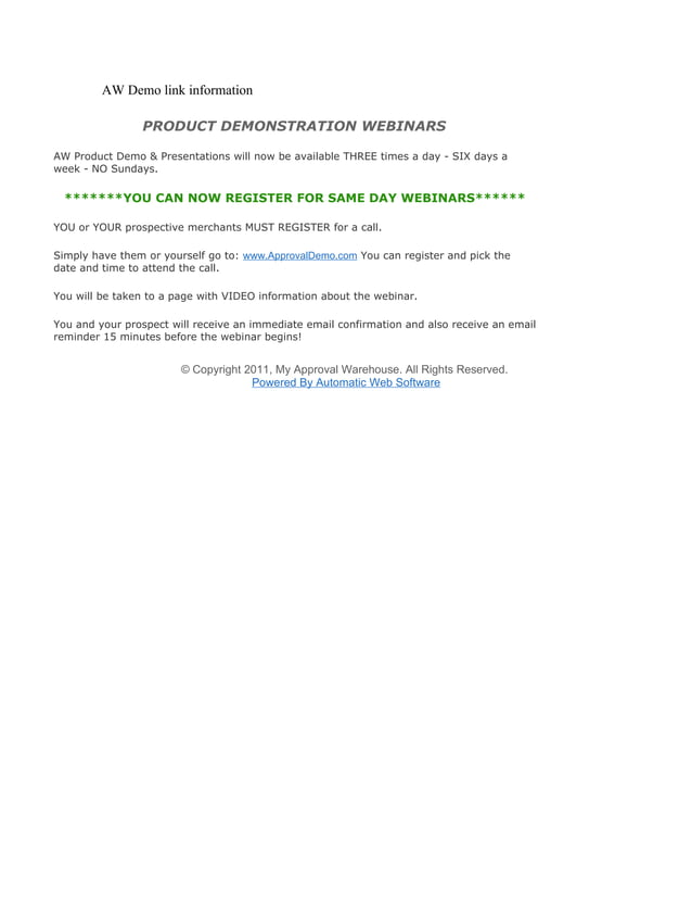 Aw Demo Link Information Pdf