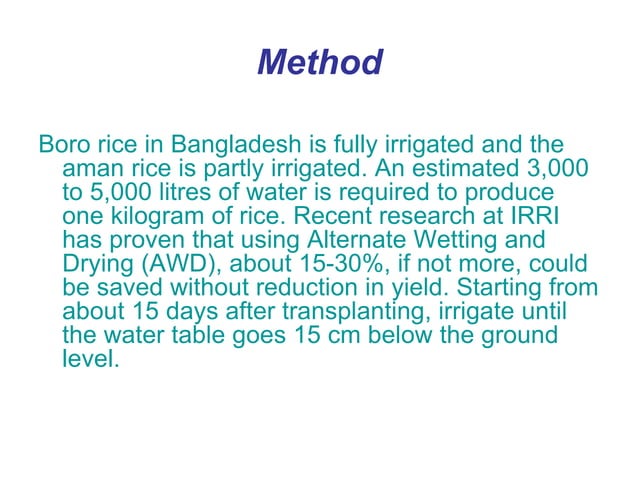Irrigation water Management, Alternate weting and drying AWD | PPT