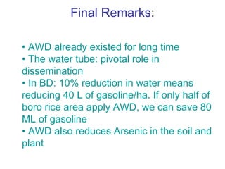 Irrigation water Management, Alternate weting and drying AWD | PPT