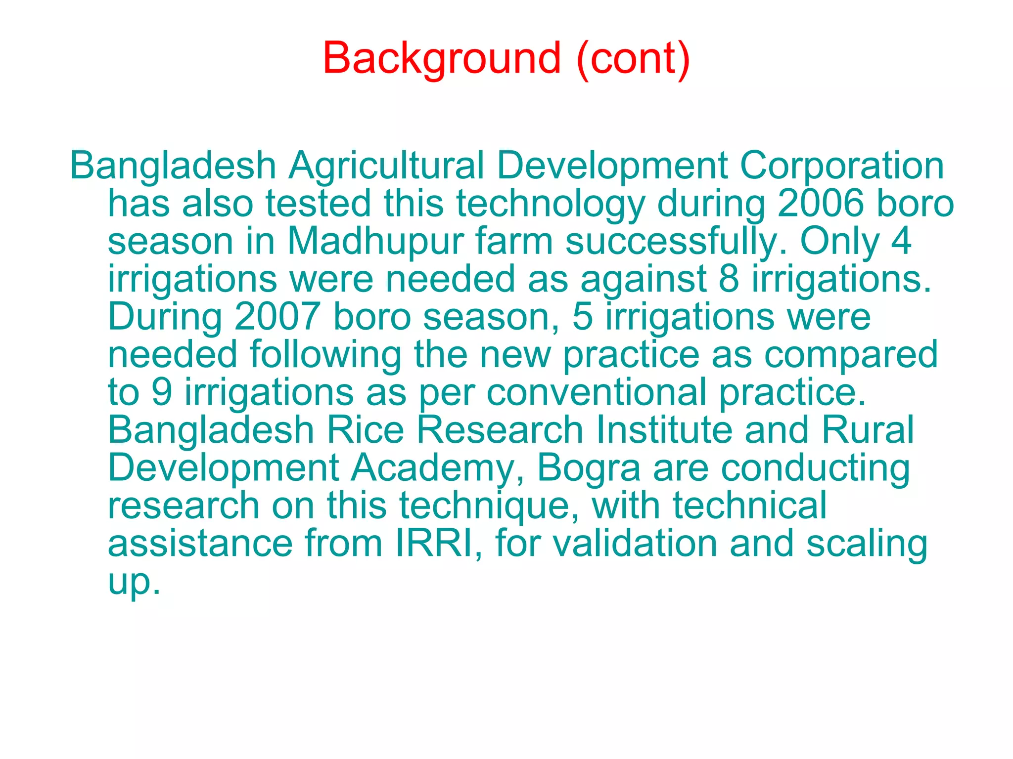 Alternate weting and drying AWD, technology for rice | PPT