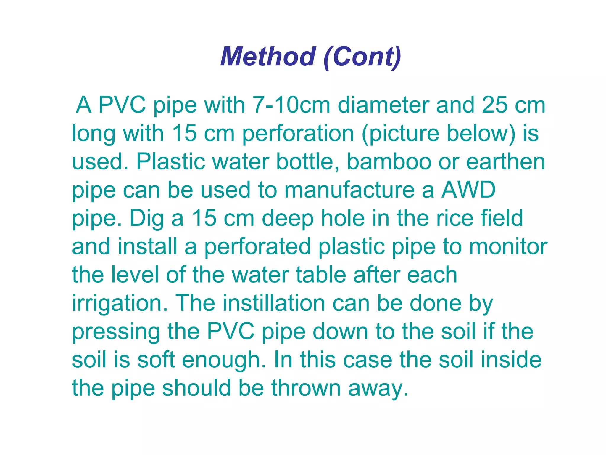 Alternate weting and drying AWD, technology for rice | PPT