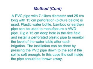 Alternate weting and drying AWD, technology for rice | PPT