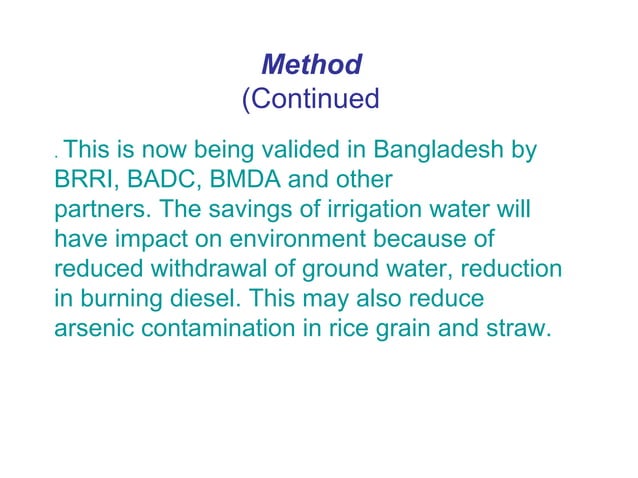 Alternate weting and drying AWD, technology for rice | PPT