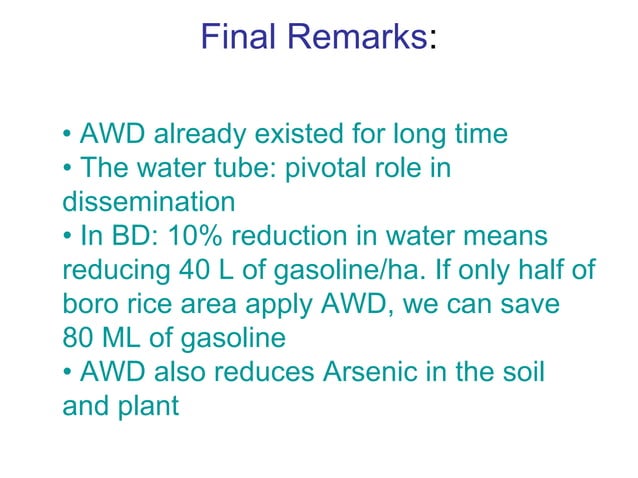 Alternate weting and drying AWD, technology for rice | PPT