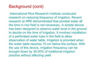 Alternate weting and drying AWD, technology for rice | PPT