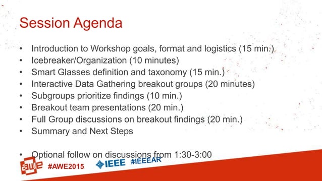 Awe2015 smart glasses roadmap workshop intro deck (1) v1 (1) | PPT