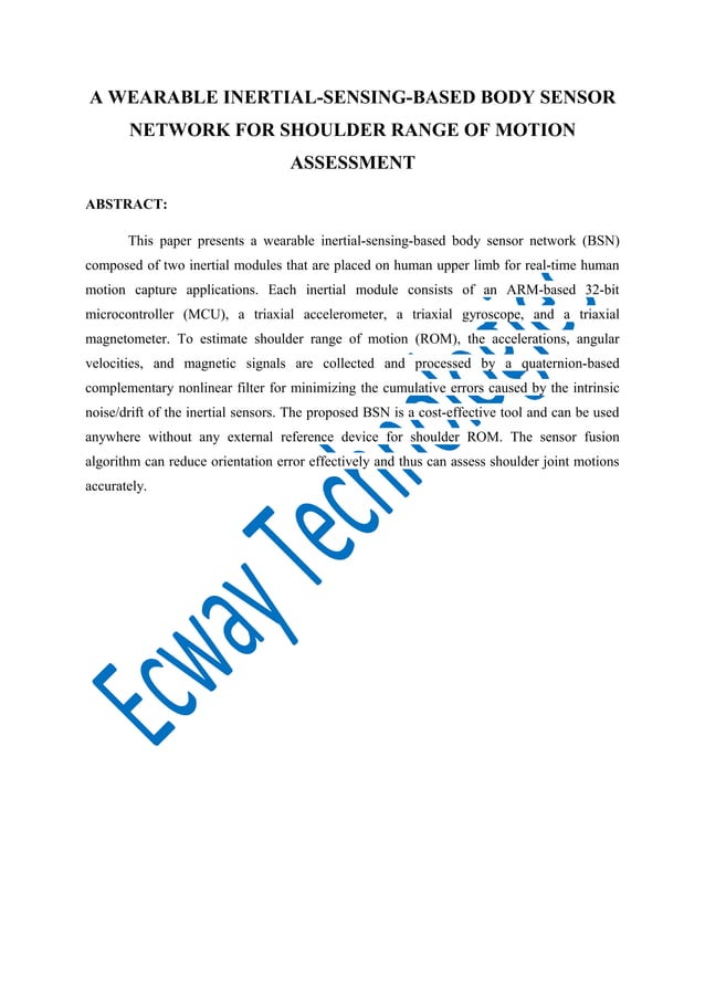 A wearable inertial sensing-based body sensor network for shoulder range of motion assessment | PDF