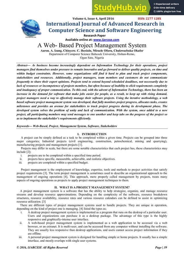 A Web-Based Project Management System | PDF | Computing | Technology ...