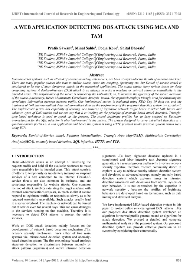 A web application detecting dos attack using mca and tam | PDF