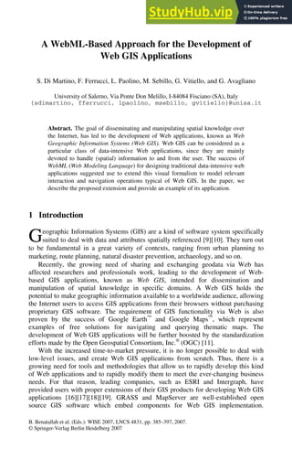 A WebML-Based Approach For The Development Of Web GIS Applications | PDF