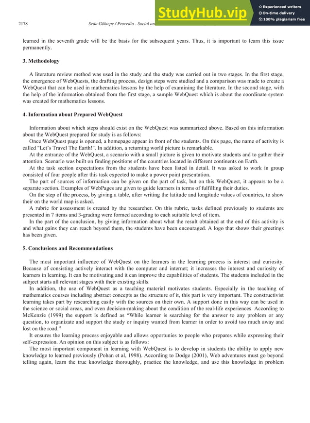 A WebQuest Example For Mathematics Education | PDF