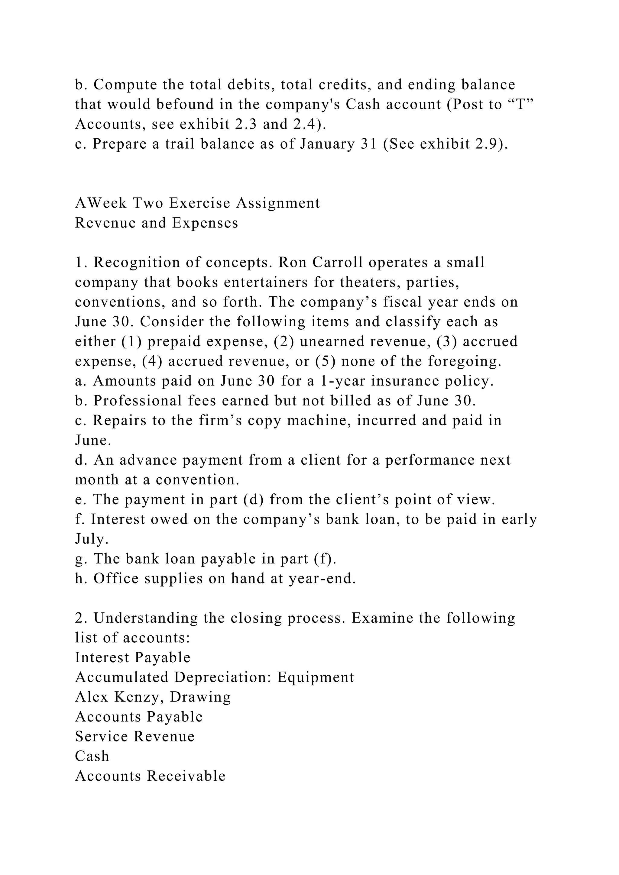 AWeek One Exercise AssignmentBasic Accounting Equations1.Recog.docx