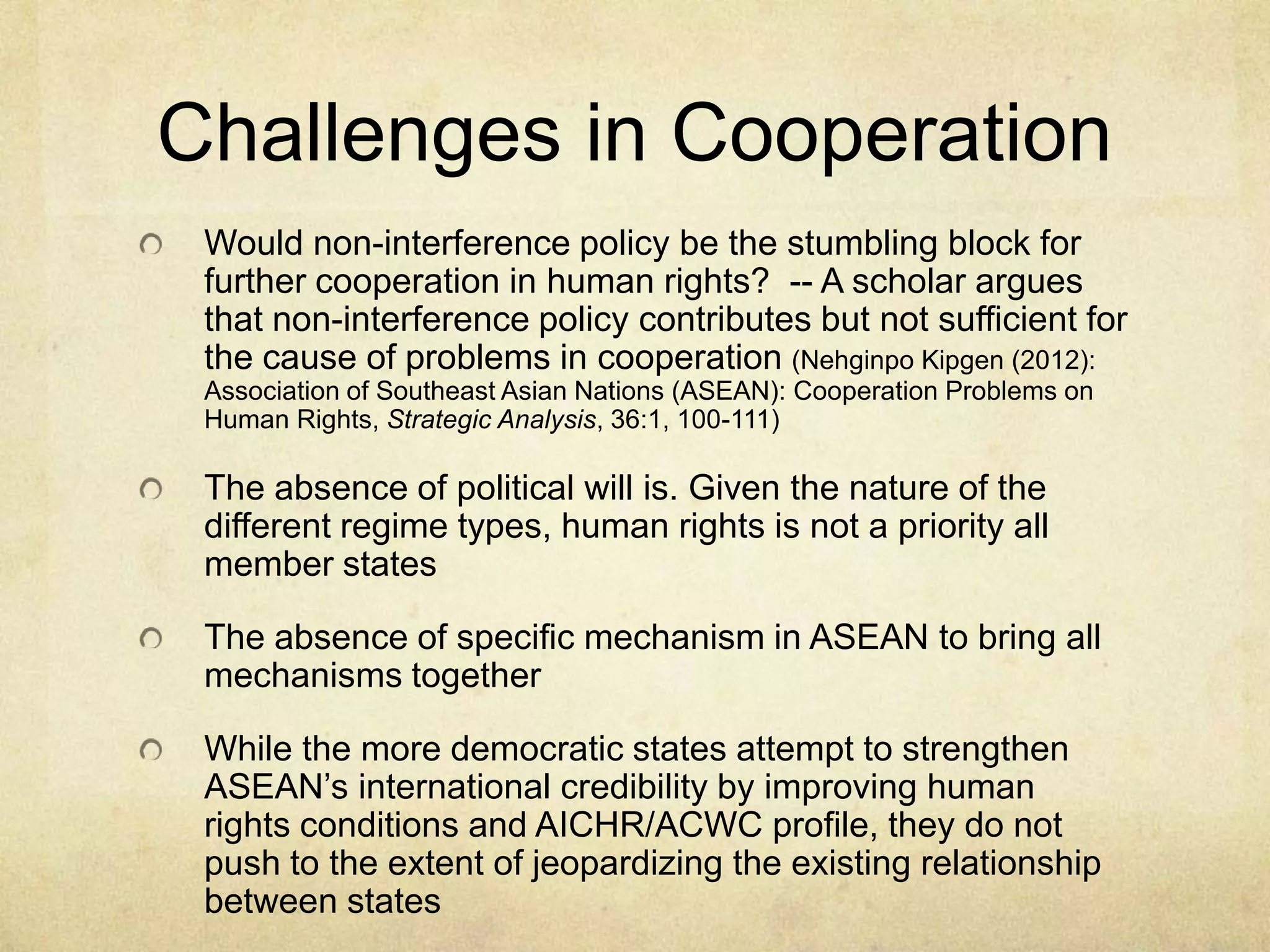 Human Rights Cooperation in ASEAN (Yuyun Wahyuningrum, 2013) | PPTX