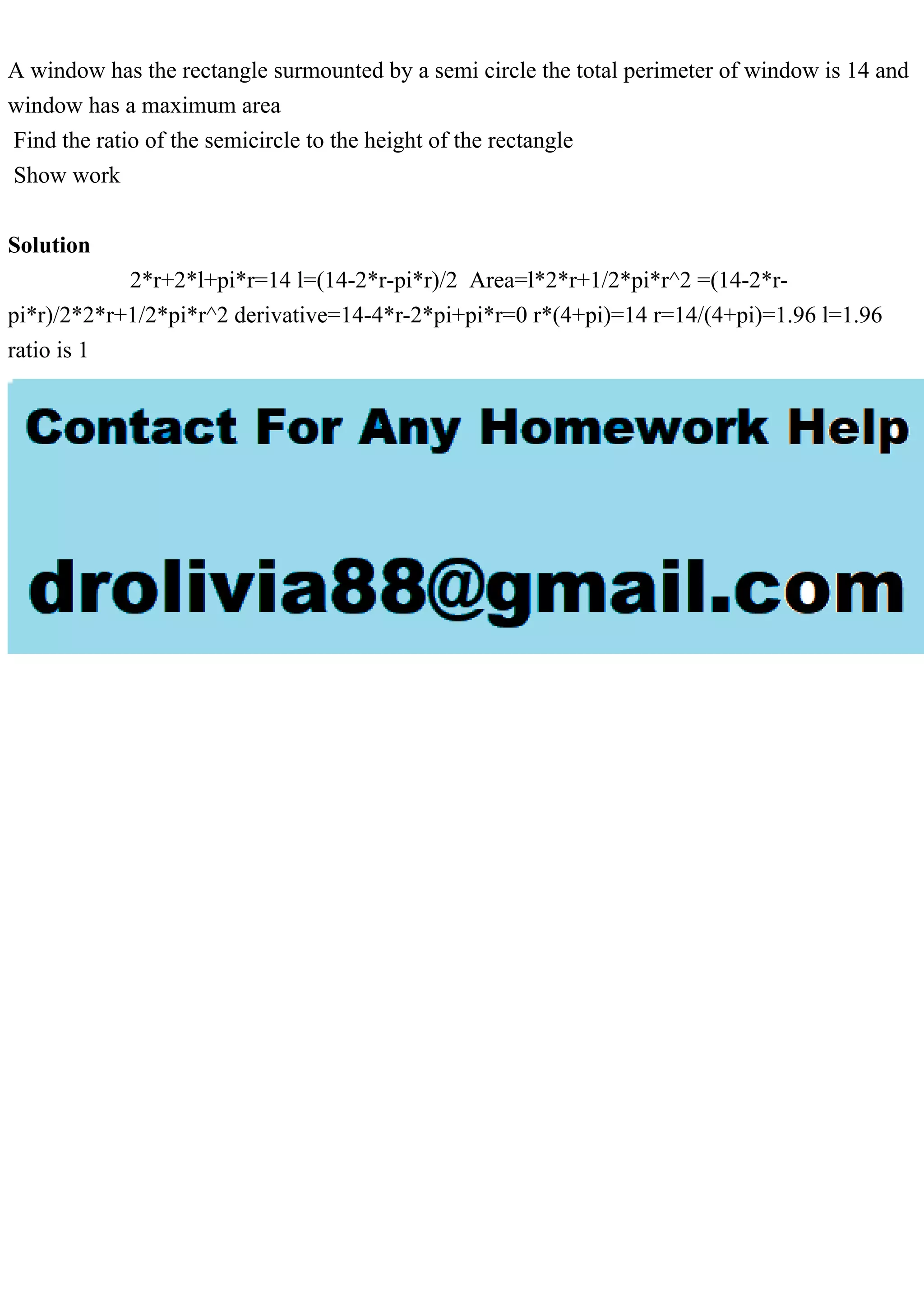 A window has the rectangle surmounted by a semi circle the total per.pdf