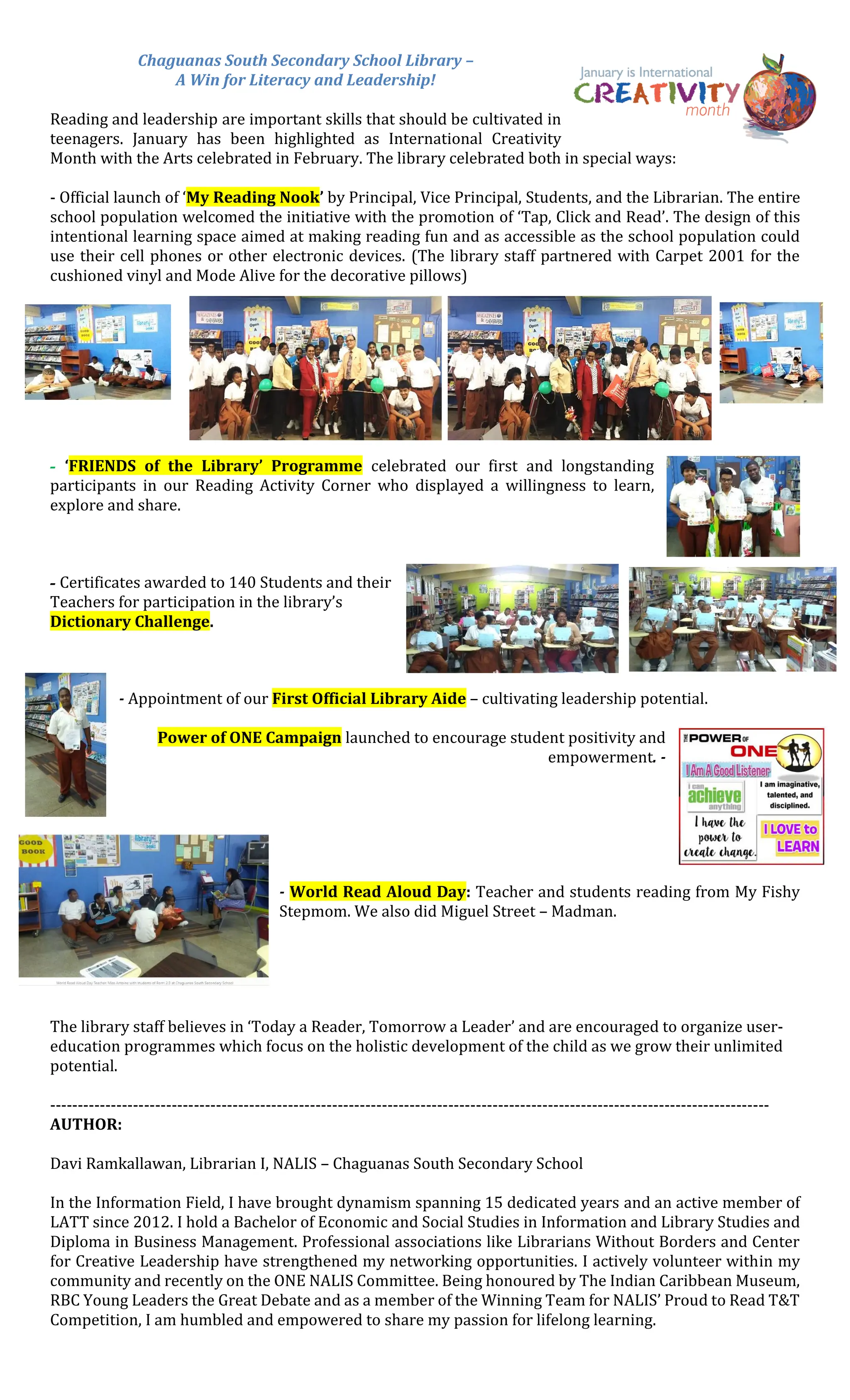 A Win for Literacy and Leadership - Chaguanas South Secondary School ...