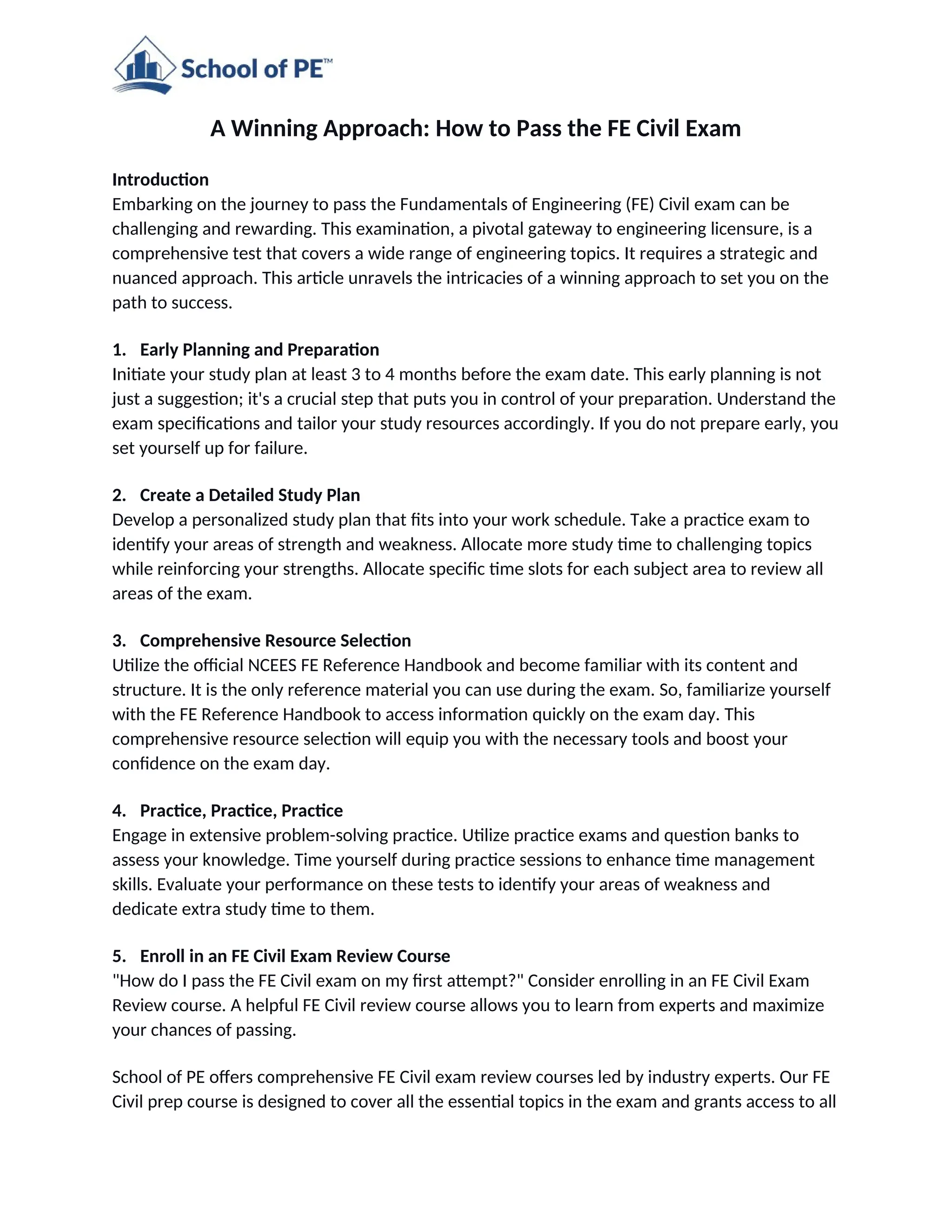 A Winning Approach How to Pass the FE Civil Exam | DOCX